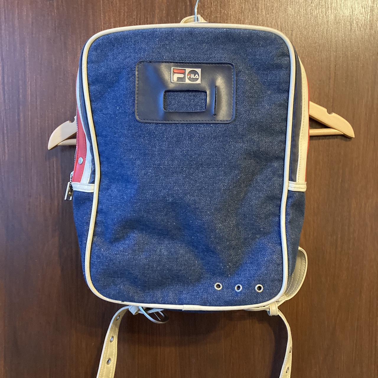 Sick vintage 80s 90s y2k Fila denim blue backpack... - Depop