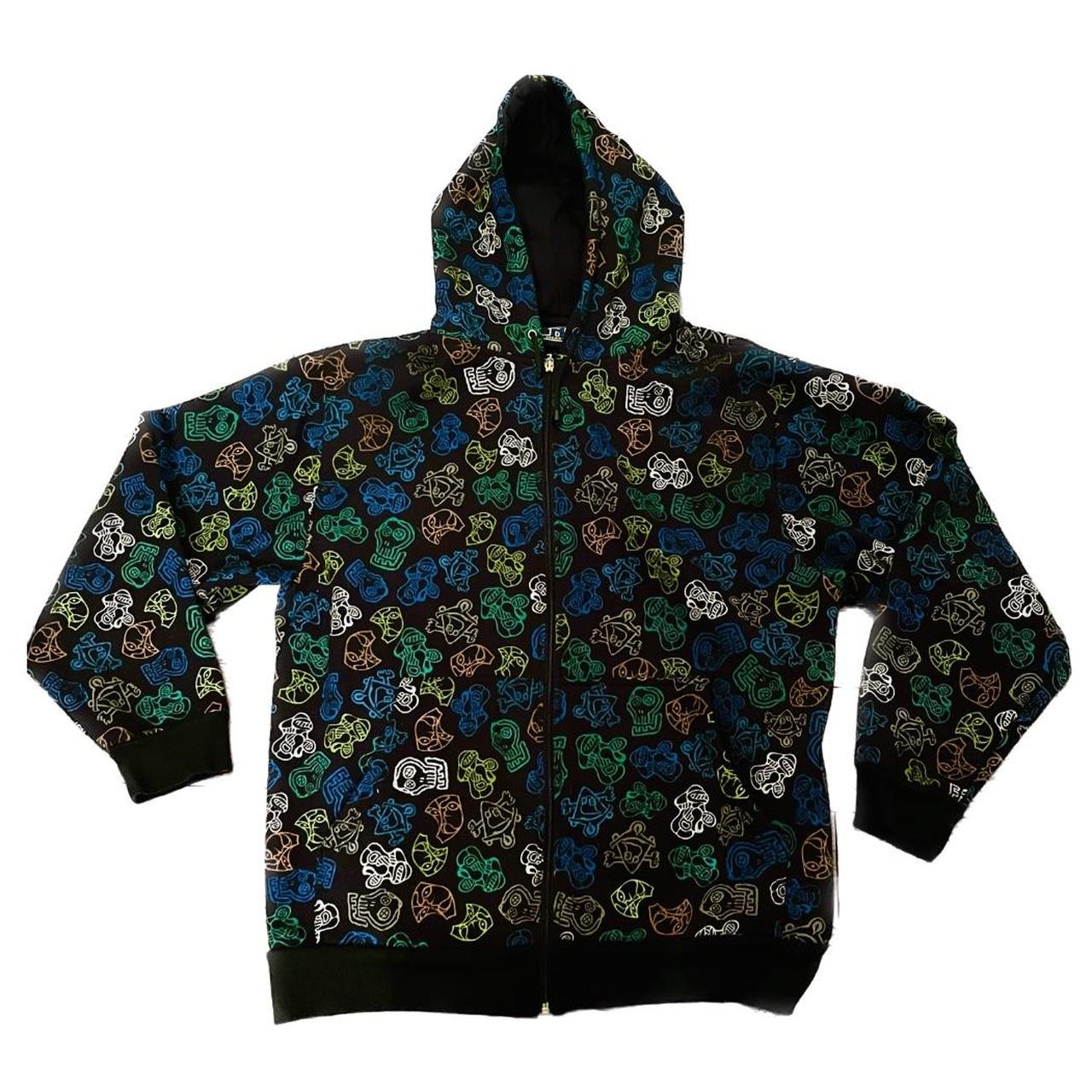 allover print Y2k zip up hoodie vintage #bape #y2k... - Depop