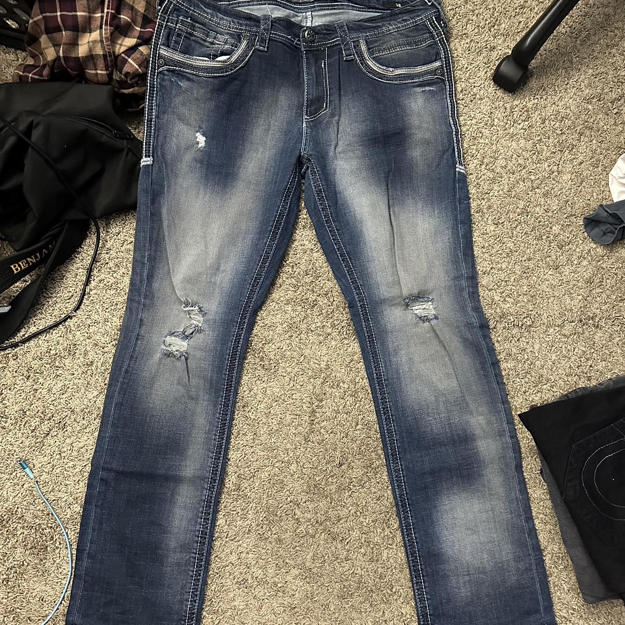 straight fit distressed affliction jeans #affliction... - Depop