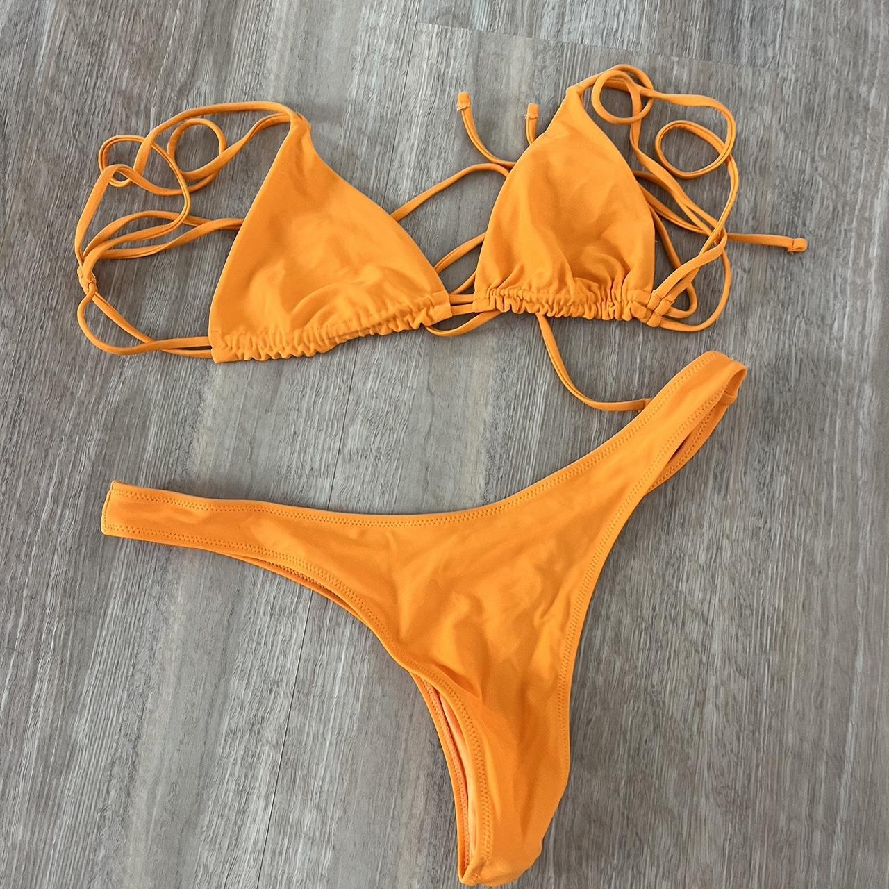 Orange bikini Gee string bottom Size 8 top Size... - Depop
