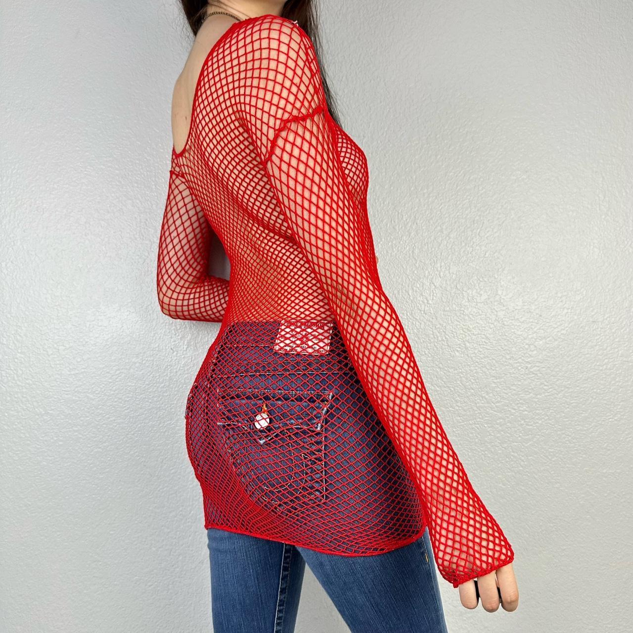 Red fishnet long sleeve dress / top. Super stretchy... - Depop