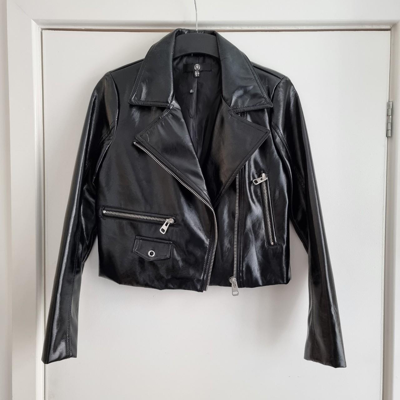 Black pvc cropped motorcycle jacket 8 With silver... - Depop