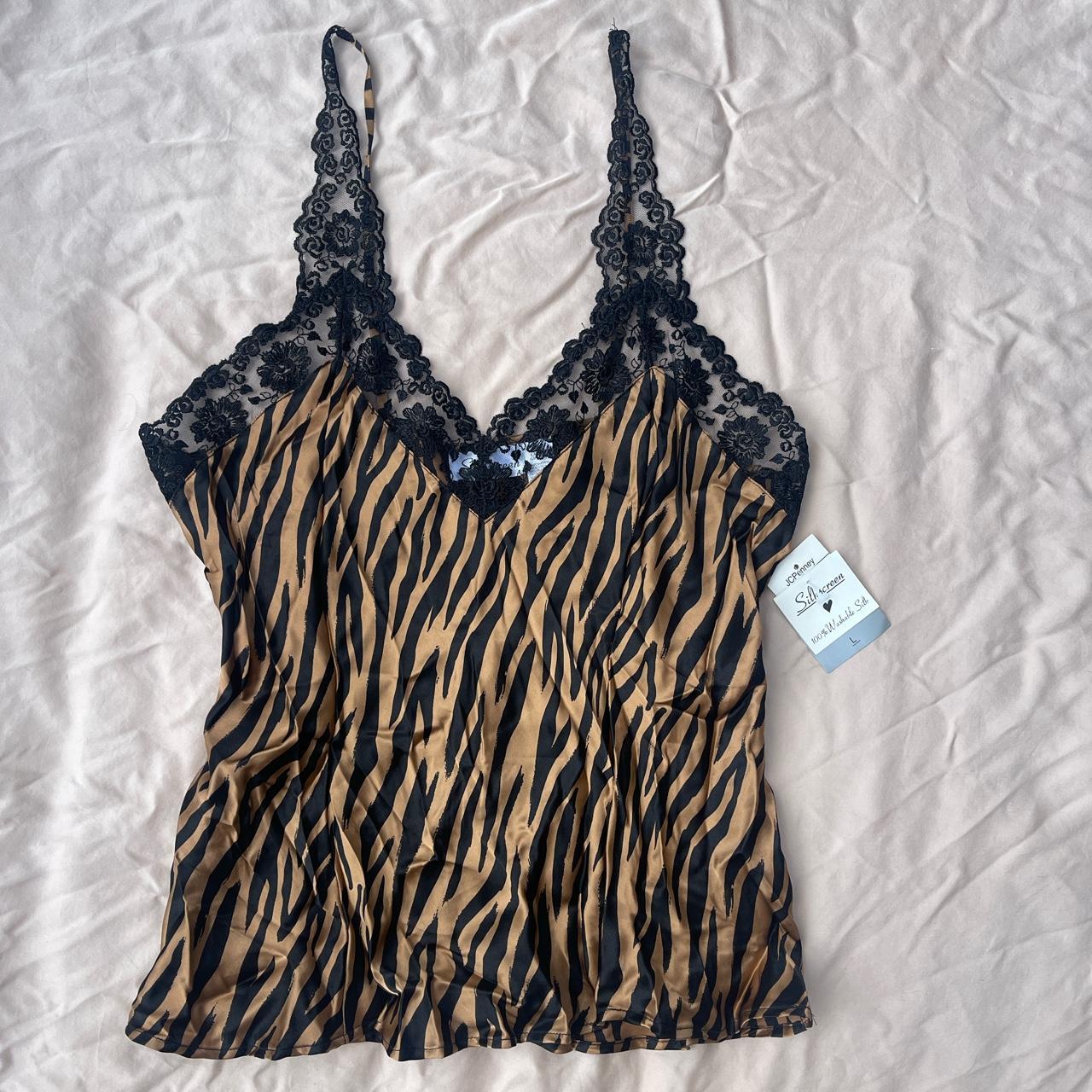 Silk and Lace Zebra Camisole Brown Zebra print... - Depop