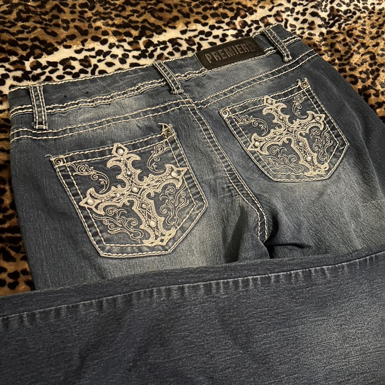 Premium cross detailed jeans size: 5/6R (32” waist,... - Depop
