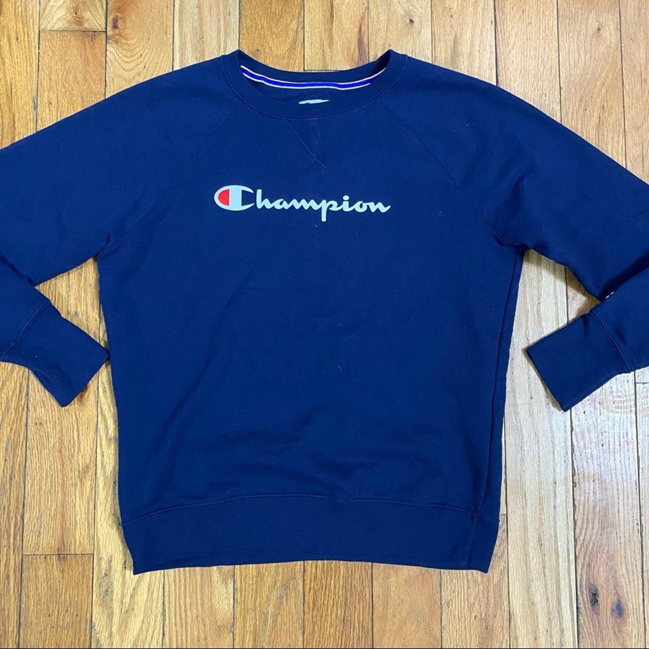 Champion Blue Script Logo Long Sleeve Tee Size Size... - Depop