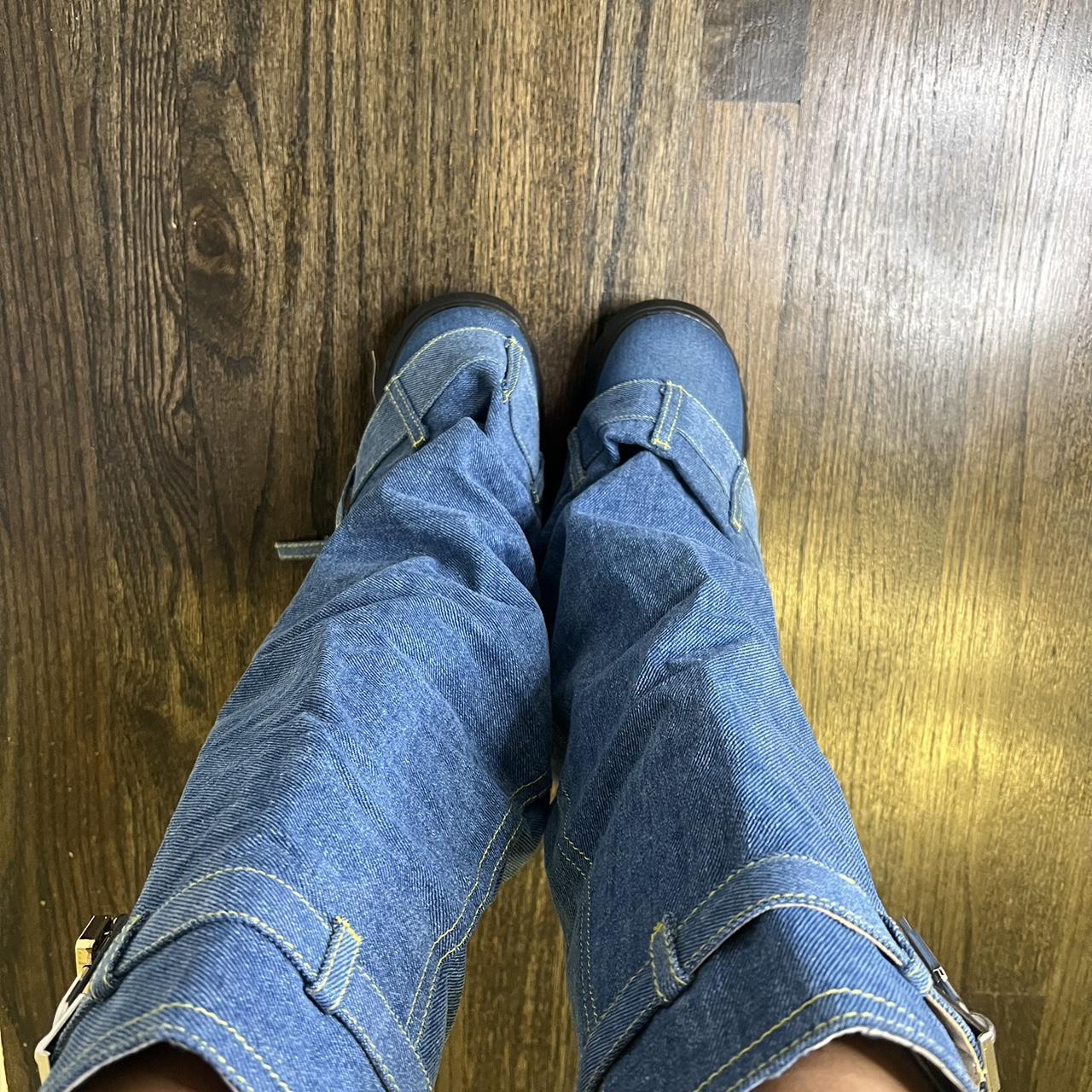 Women's Blue and Black Boots | Depop