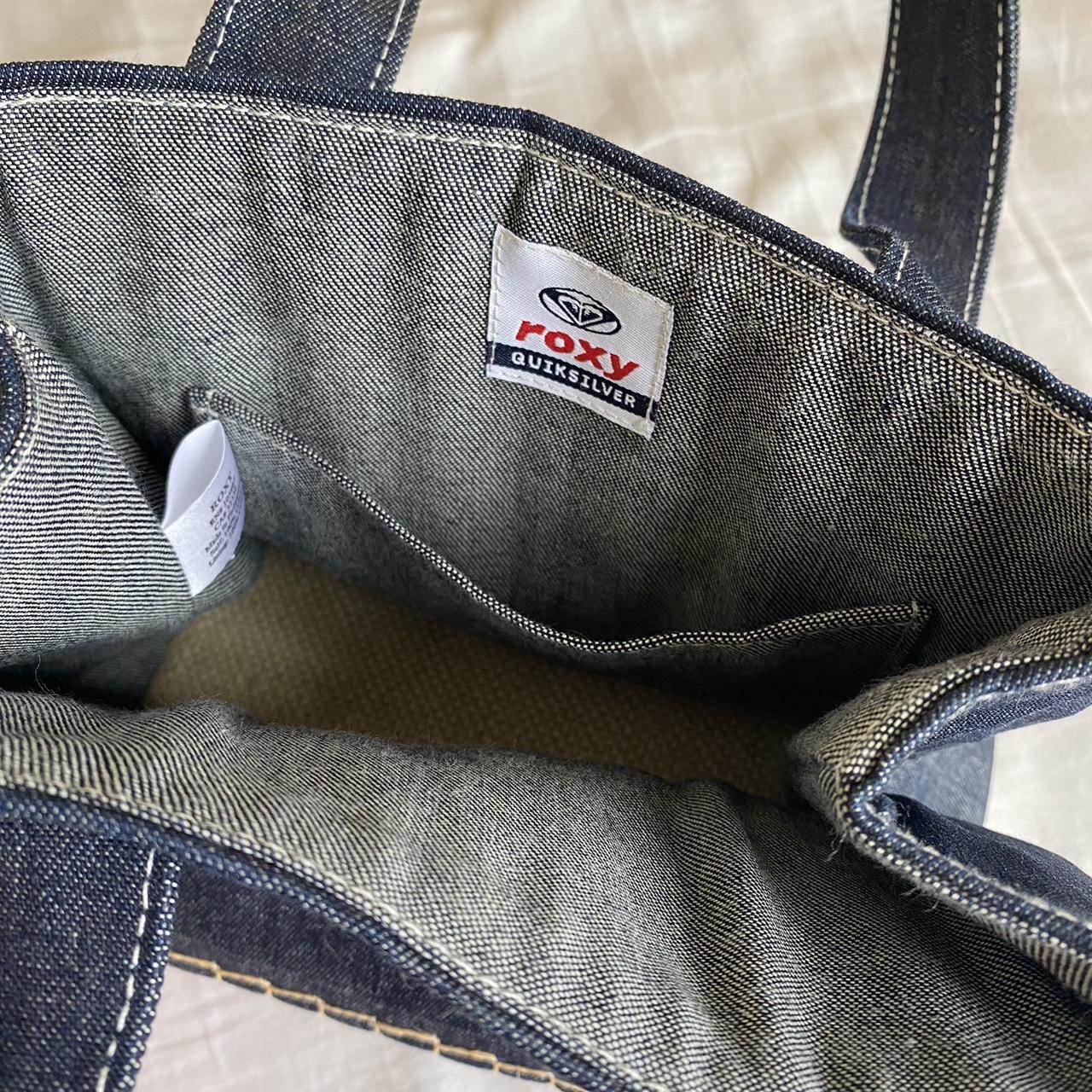 roxy mini tote bag- denim + straw simple summer/... - Depop