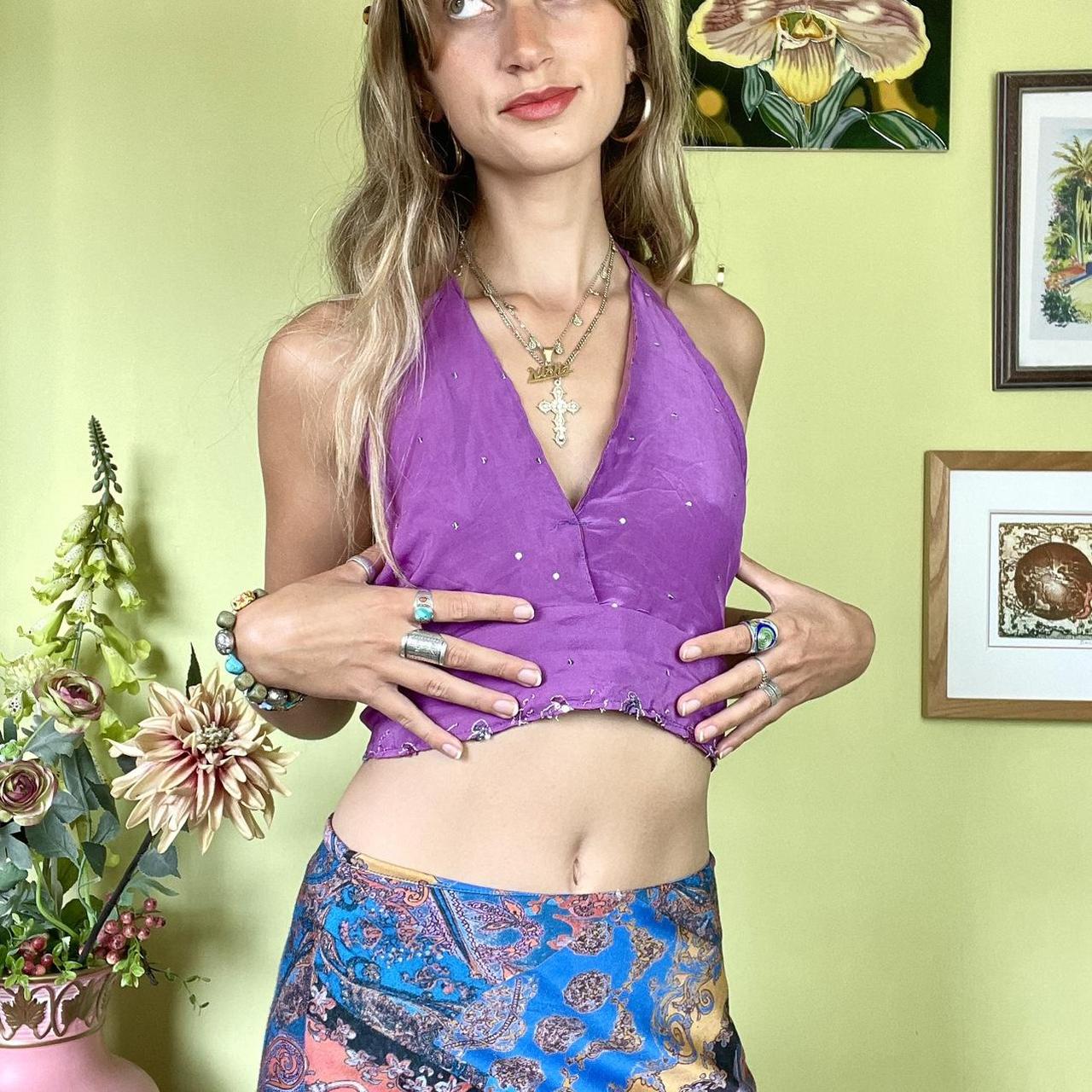 Silk Purple Halter Neck Crop Top V Neck Made From Depop