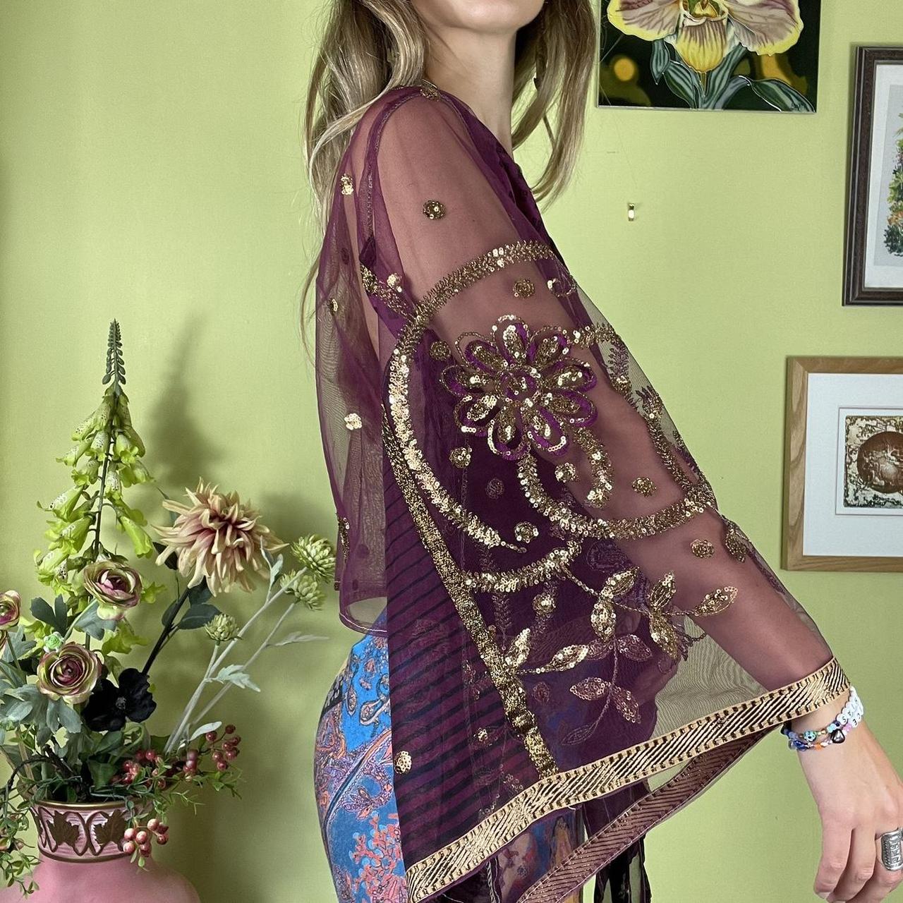 Super cool mesh boho bohemian Indian sari flared... - Depop