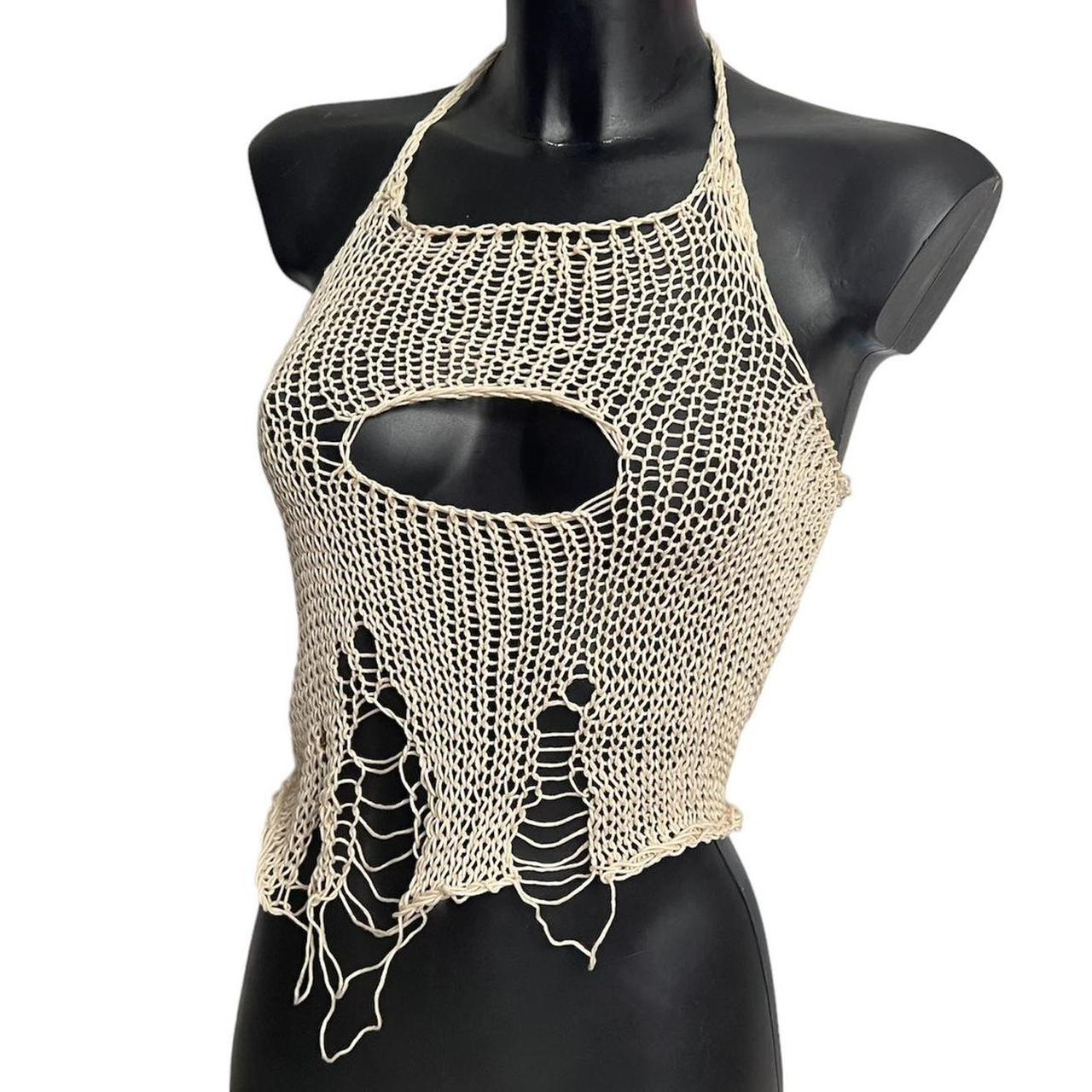 Handmade one of one knit top y2k subversive halter... - Depop