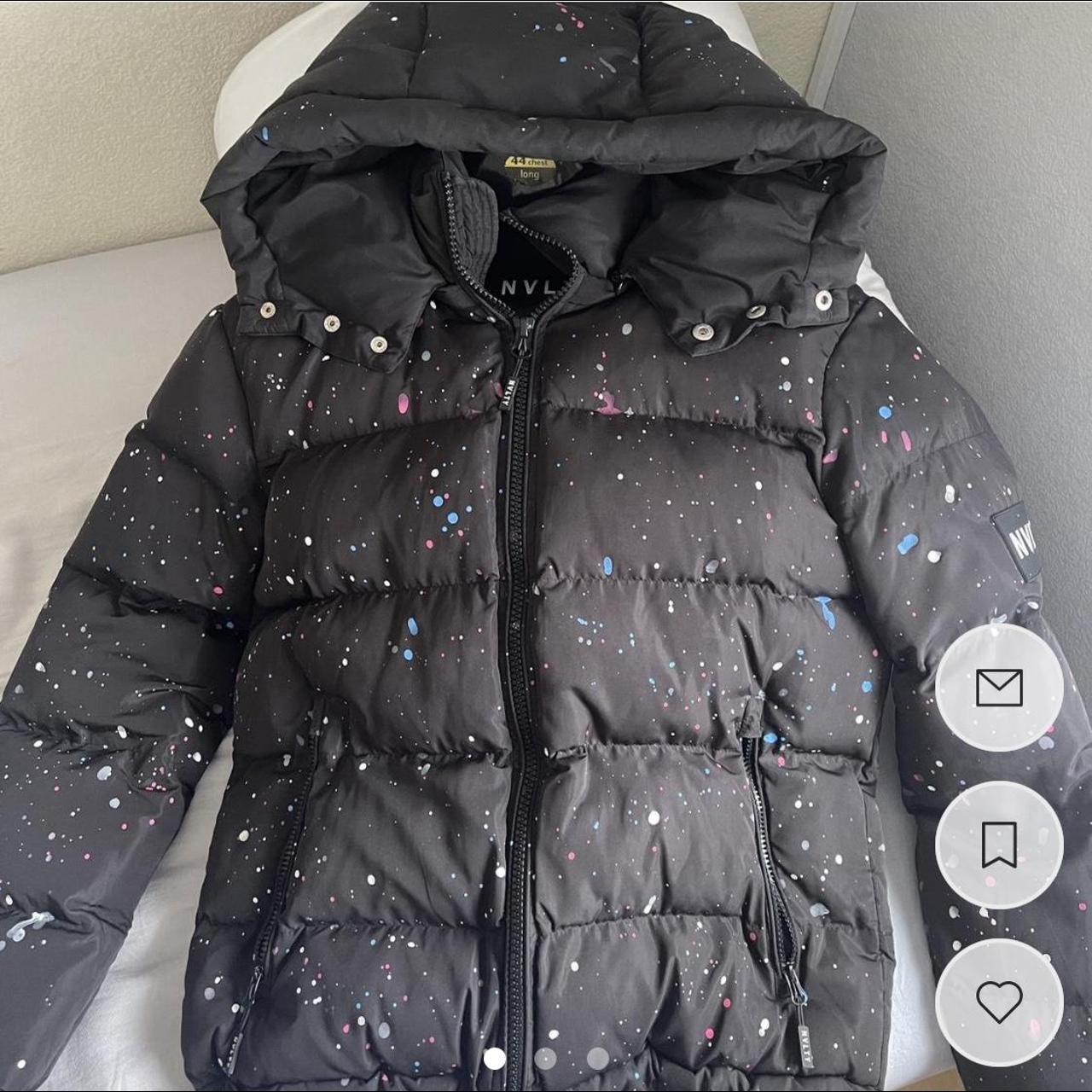 Nvlty coat black splatter Size small Worn twice... - Depop