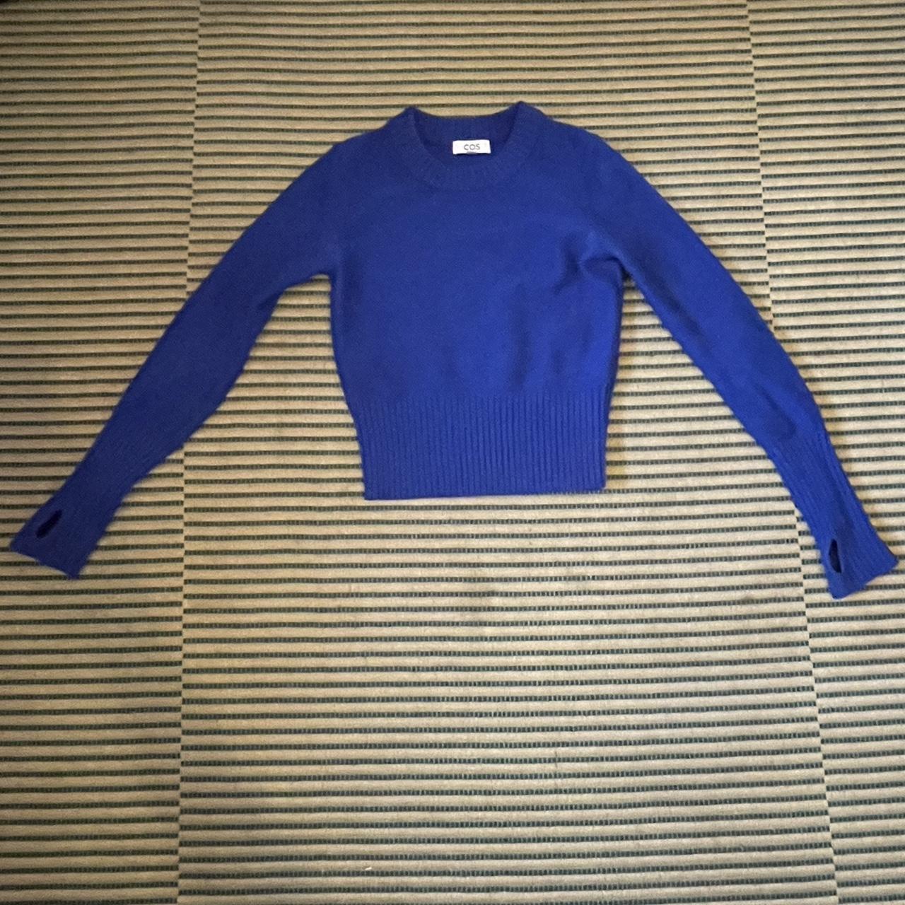 Cropped cobalt blue COS jumper with cut out for... - Depop