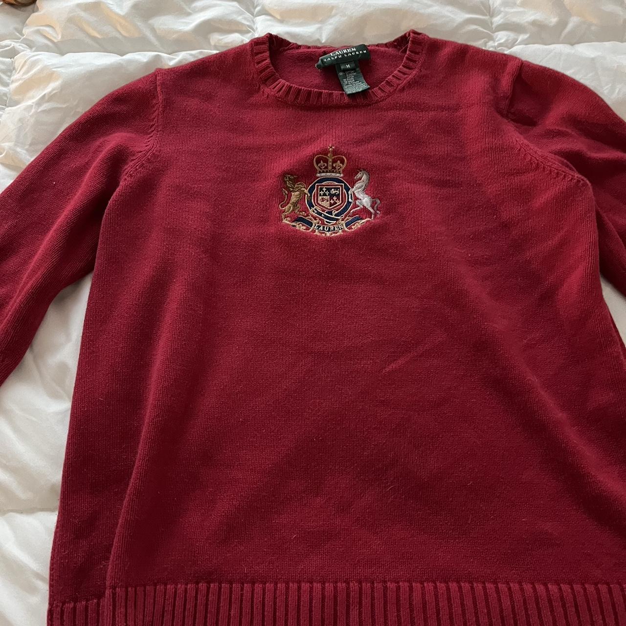 Red, embroidered, Ralph Lauren, sweater - Depop