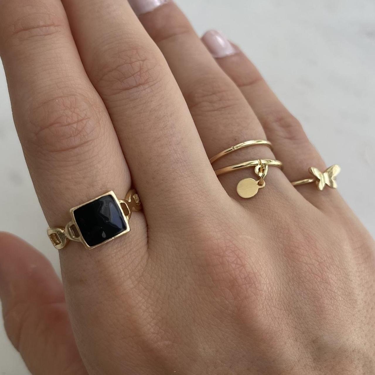 Gold and black stone ring Set Ring set of 4 Gold... - Depop
