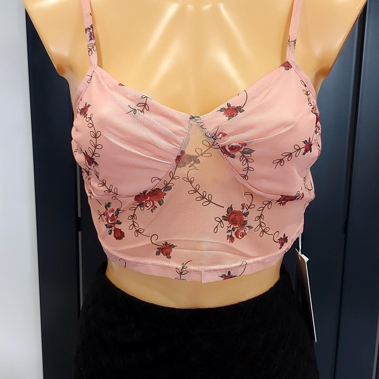Mesh rose graphic cami top peach - Depop