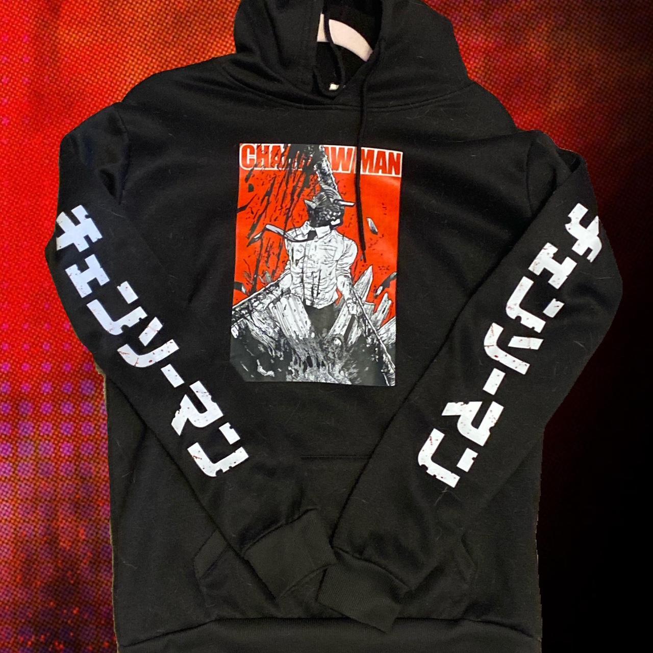 Black chainsaw man hoodie -size L but feels... | Depop