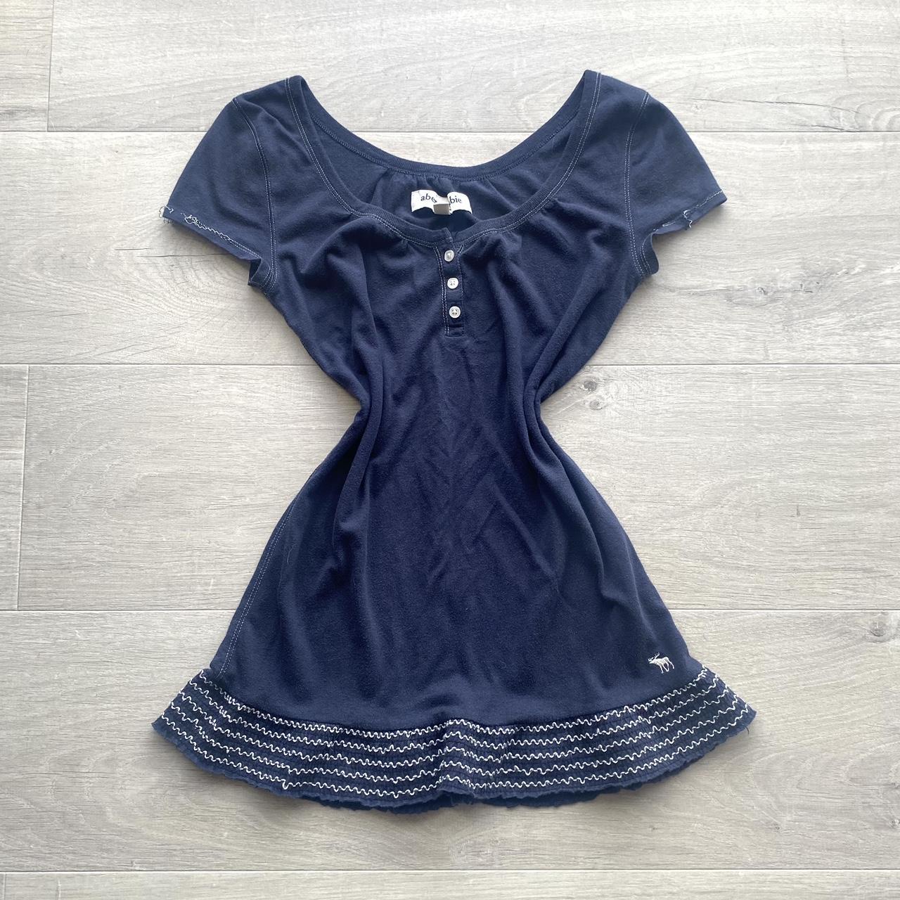 Abercrombie & Fitch navy babydoll top with henley... - Depop