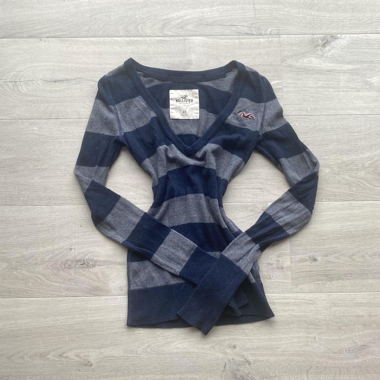 Hollister striped v-neck jumper 💙 Refer to pic 3... - Depop