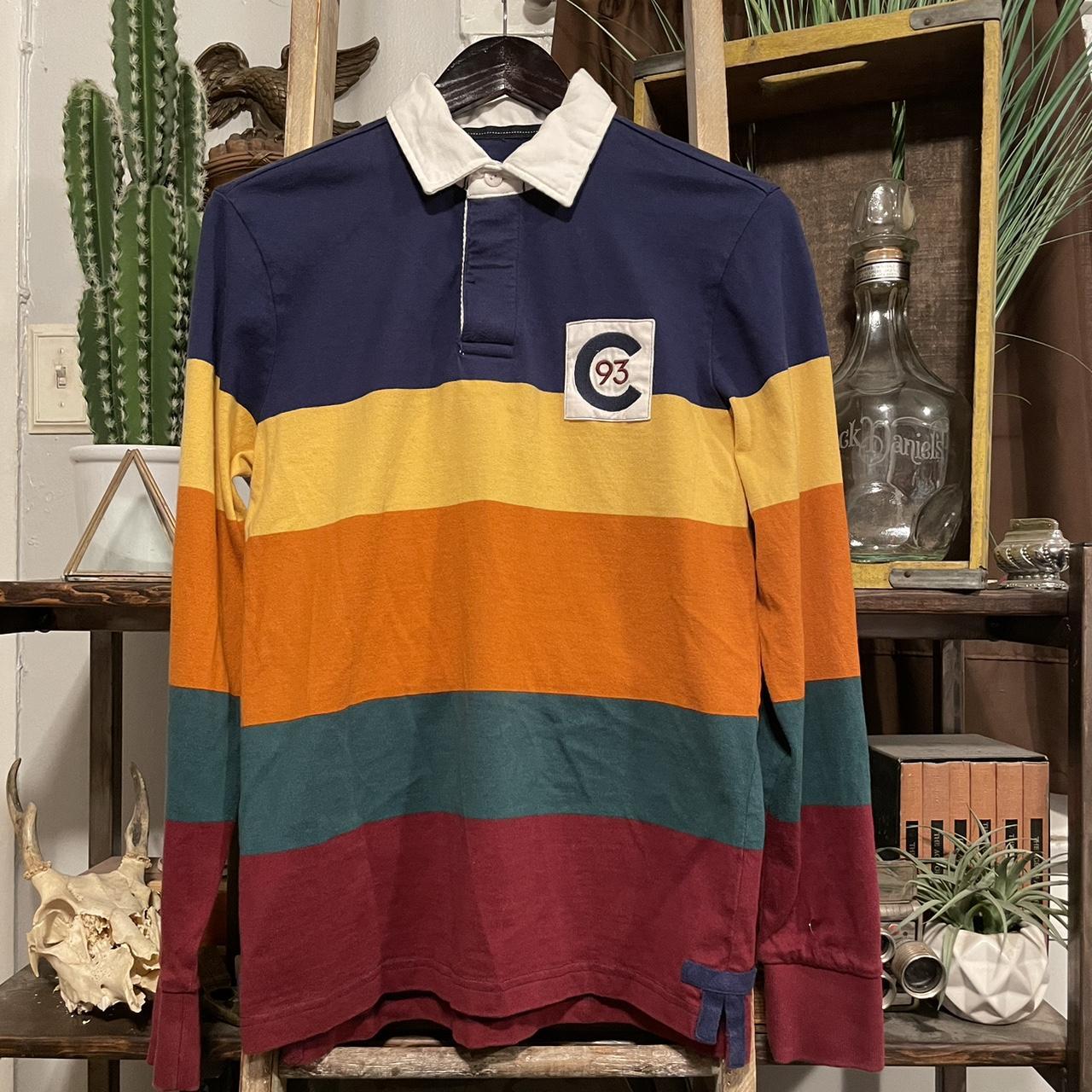 Crew Clothing Compsny multi-color striped rugby... - Depop