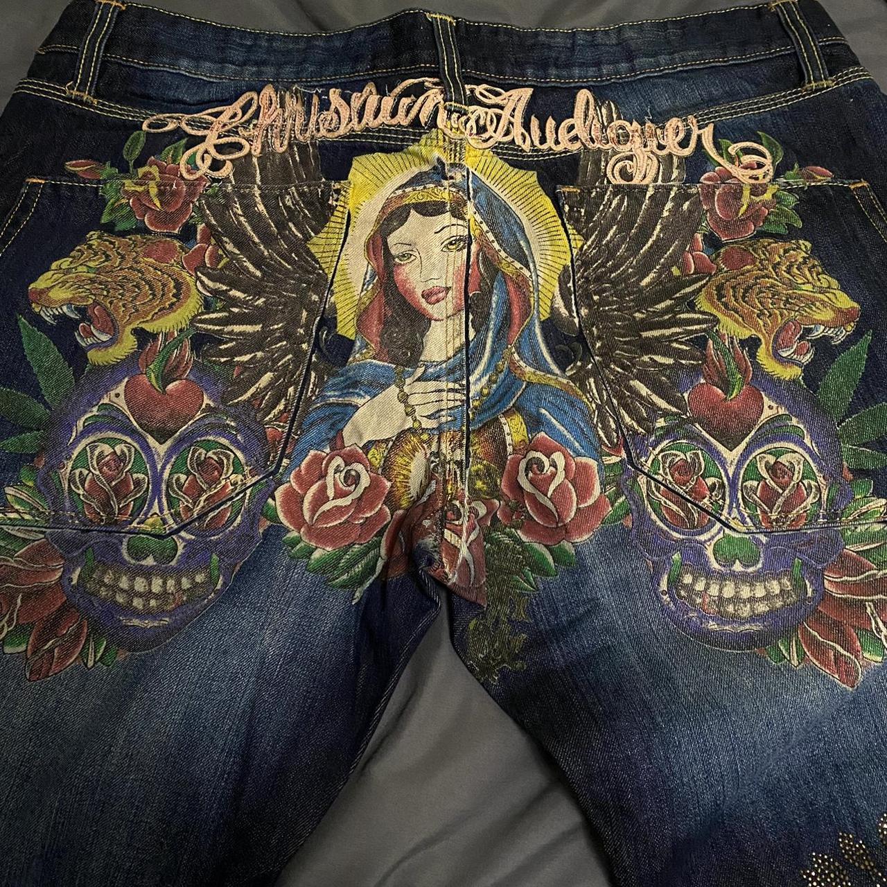 Ed Hardy Men's Blue and Navy Jeans | Depop