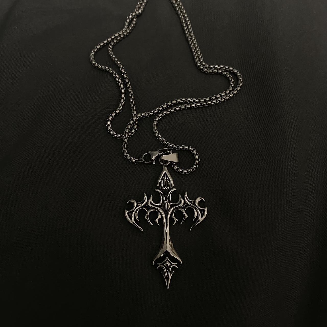 Y2k gothic silver cross chain Chain is fire... - Depop
