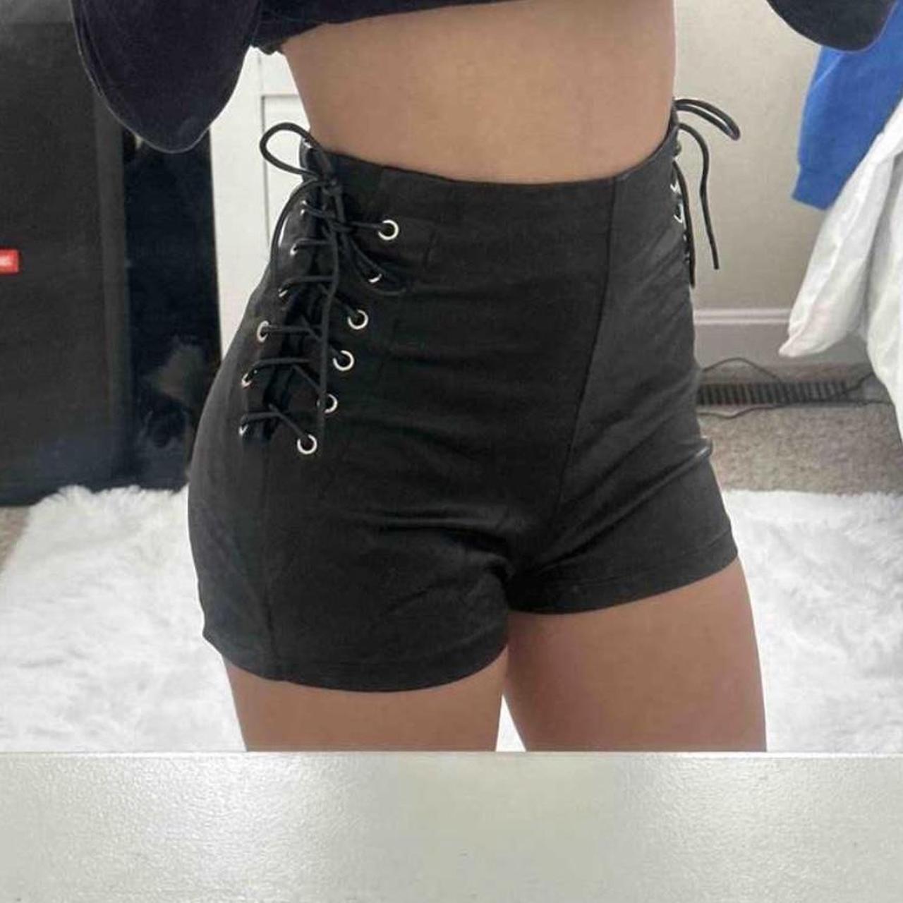 Leather lace up shorts Cute high rise leather... - Depop