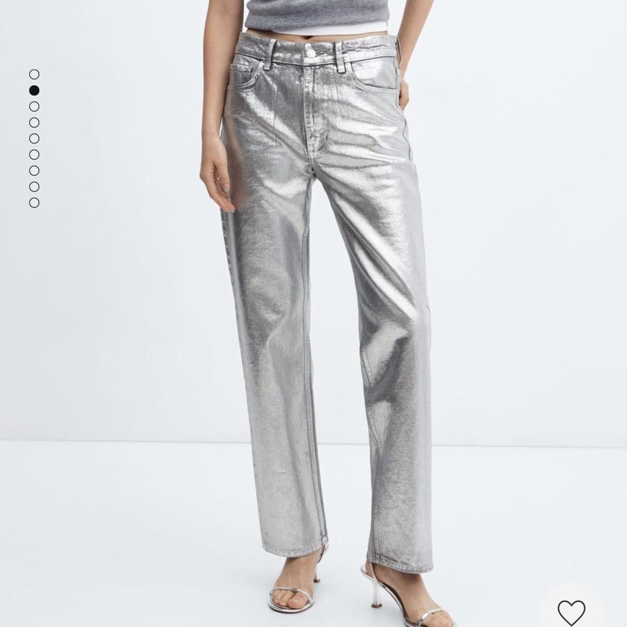 Mango straight metallic jeans Size 12 Perfect... - Depop