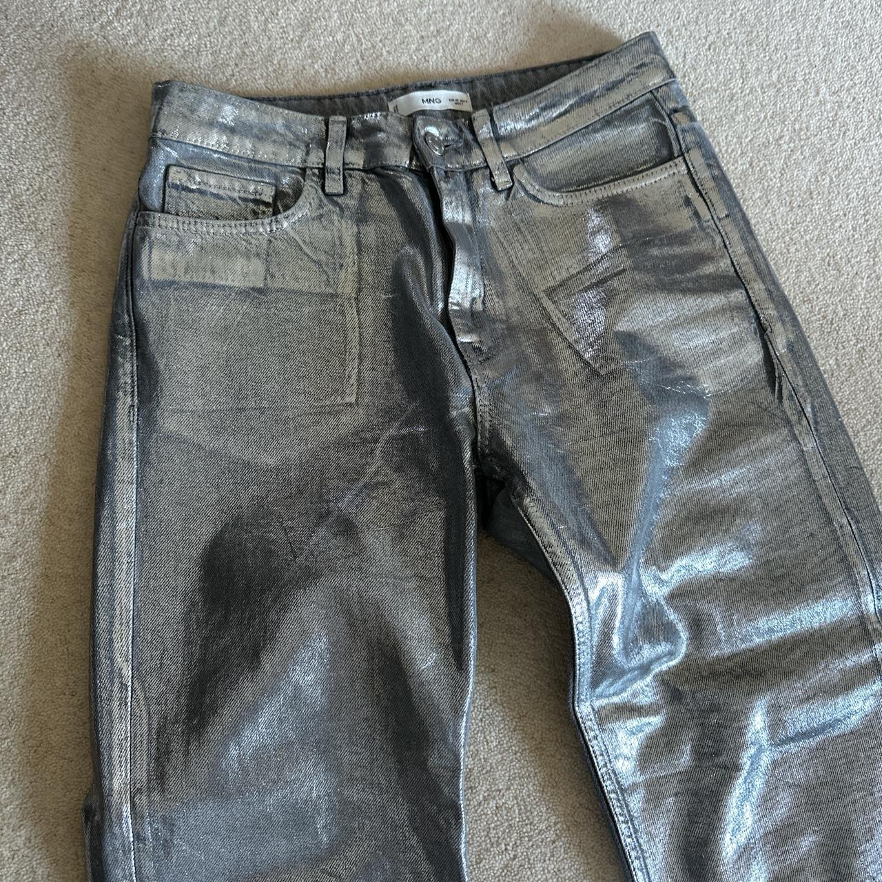 Mango straight metallic jeans Size 12 Perfect... - Depop