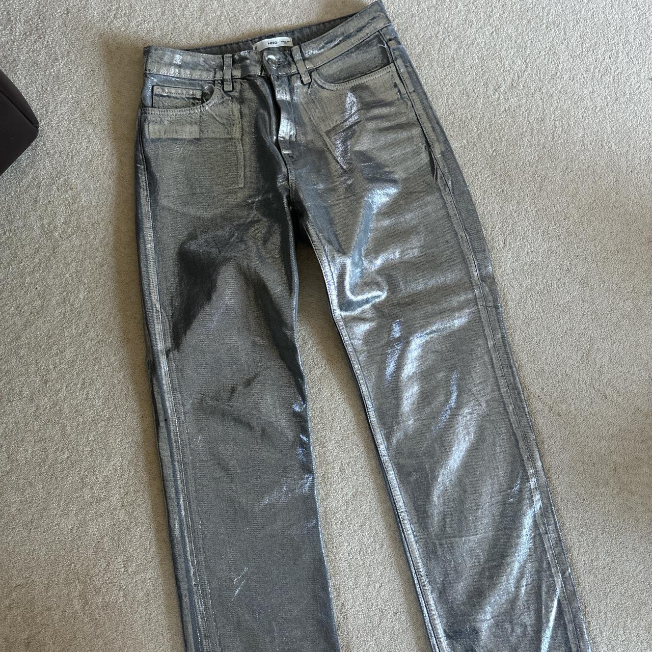 Mango straight metallic jeans Size 12 Perfect... - Depop