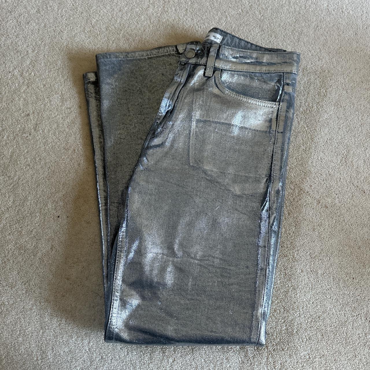 Mango straight metallic jeans Size 12 Perfect... - Depop