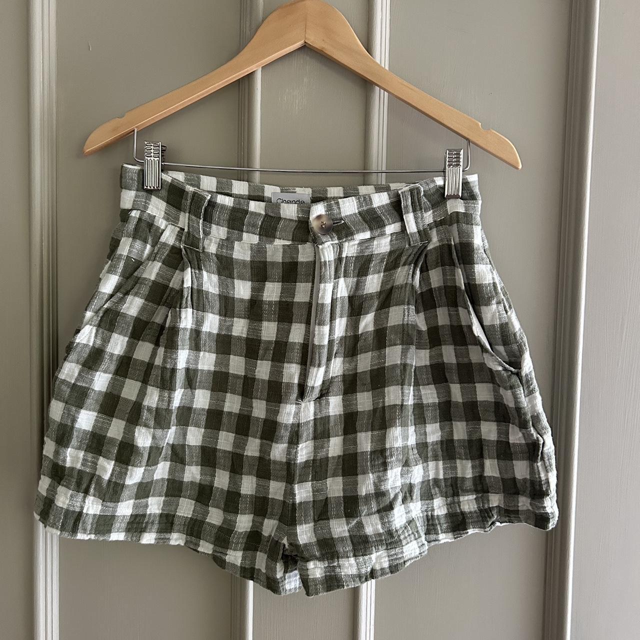 Ghanda khaki green gingham check shorts size 10 - Depop