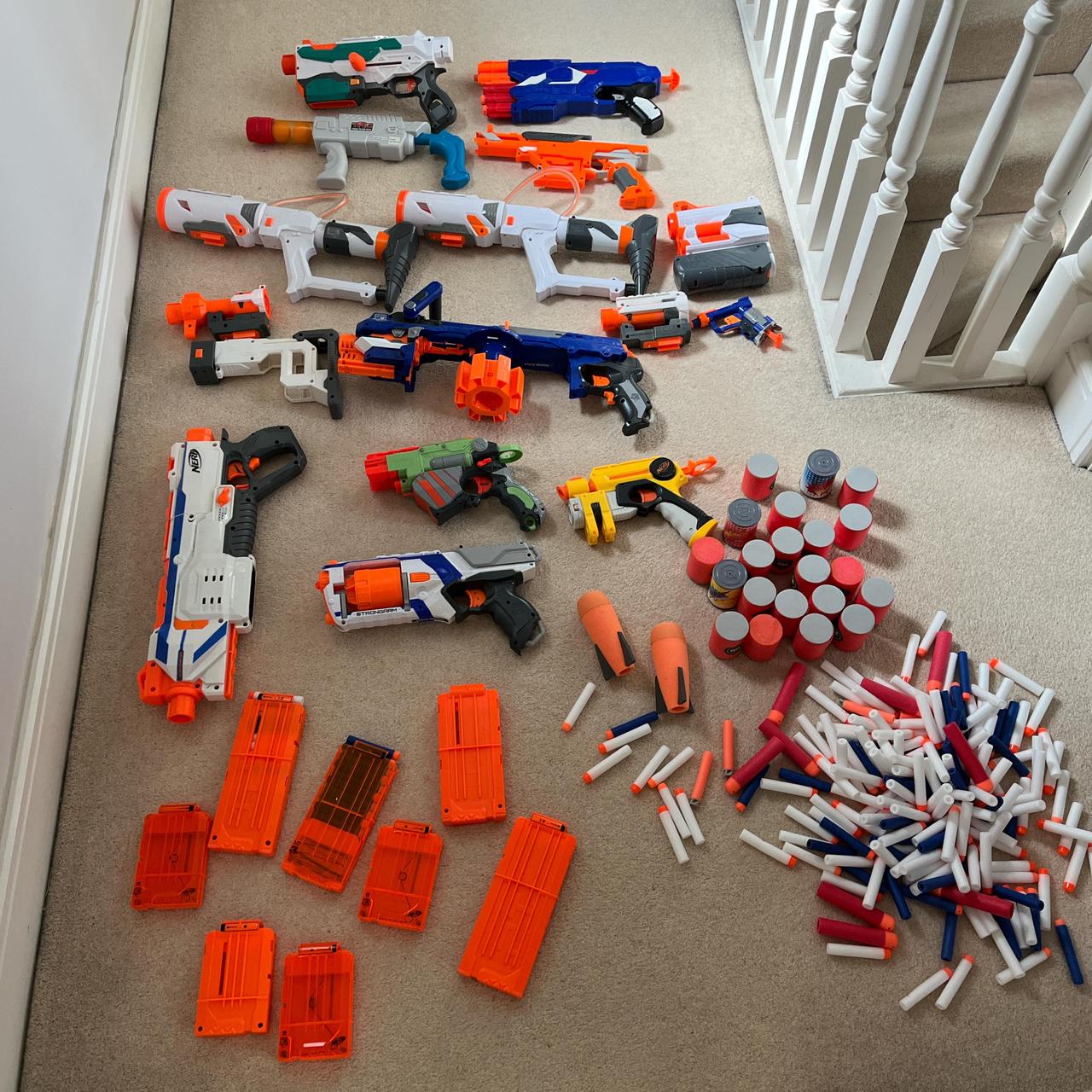 Bundle of nerf guns, bullets, magazines, targets for... - Depop
