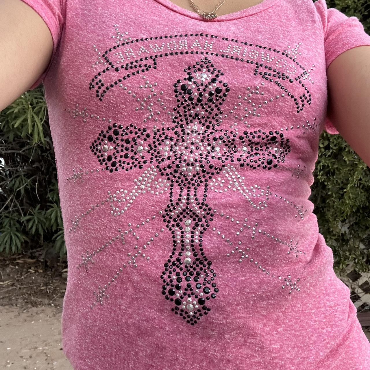 Pink Bedazzled Cross Top Size ranges: XS, SMALL - Depop