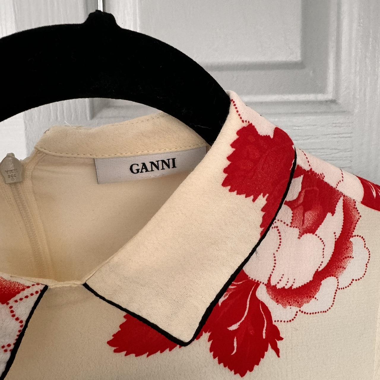 Ganni cream, red floral mini dress. Size 36 (fits an... - Depop