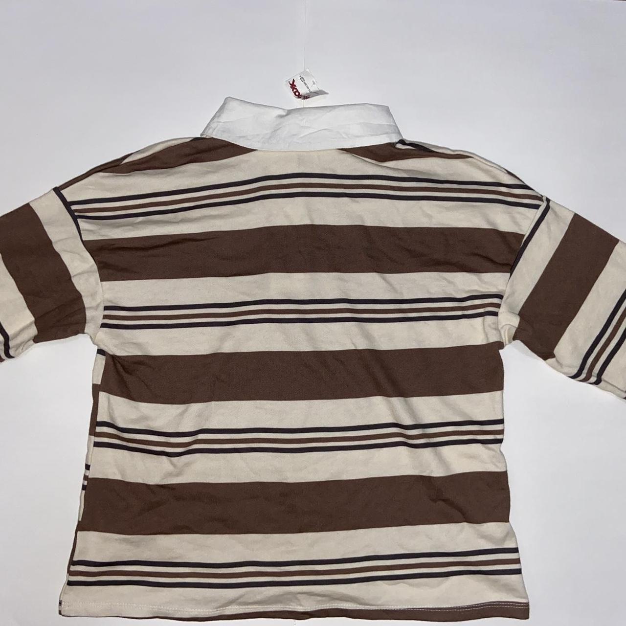 Brown and white striped rugby shirt #rugby #casual - Depop