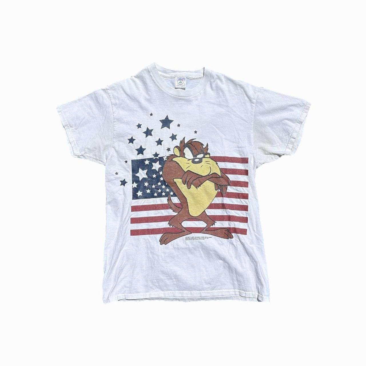 vintage american flag taz tee dated 1997 no major... - Depop