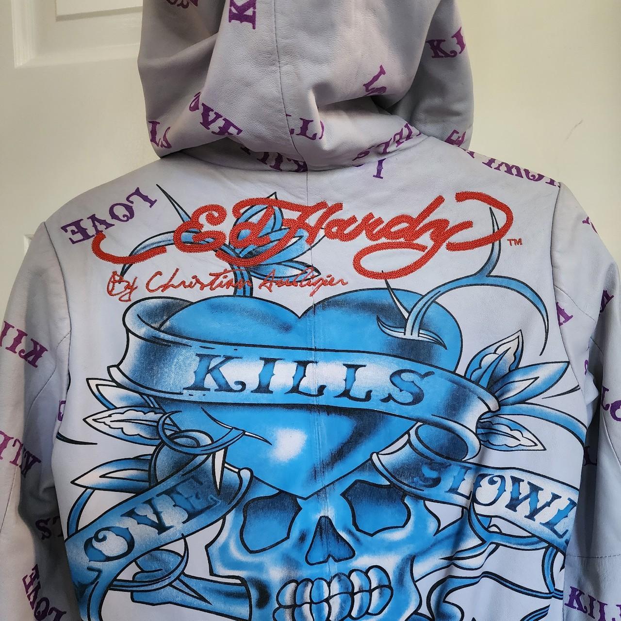 Ed Hardy vintage leather hoodie. Super cosy and... - Depop