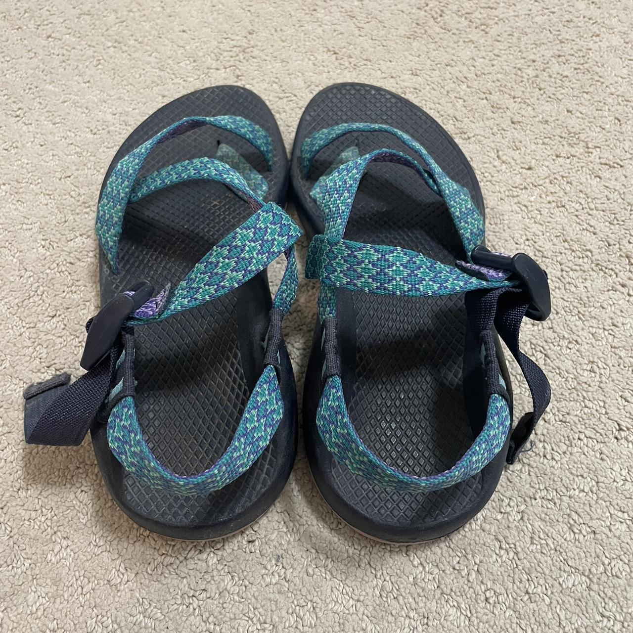 teal and purple Chacos, size 8 - Depop