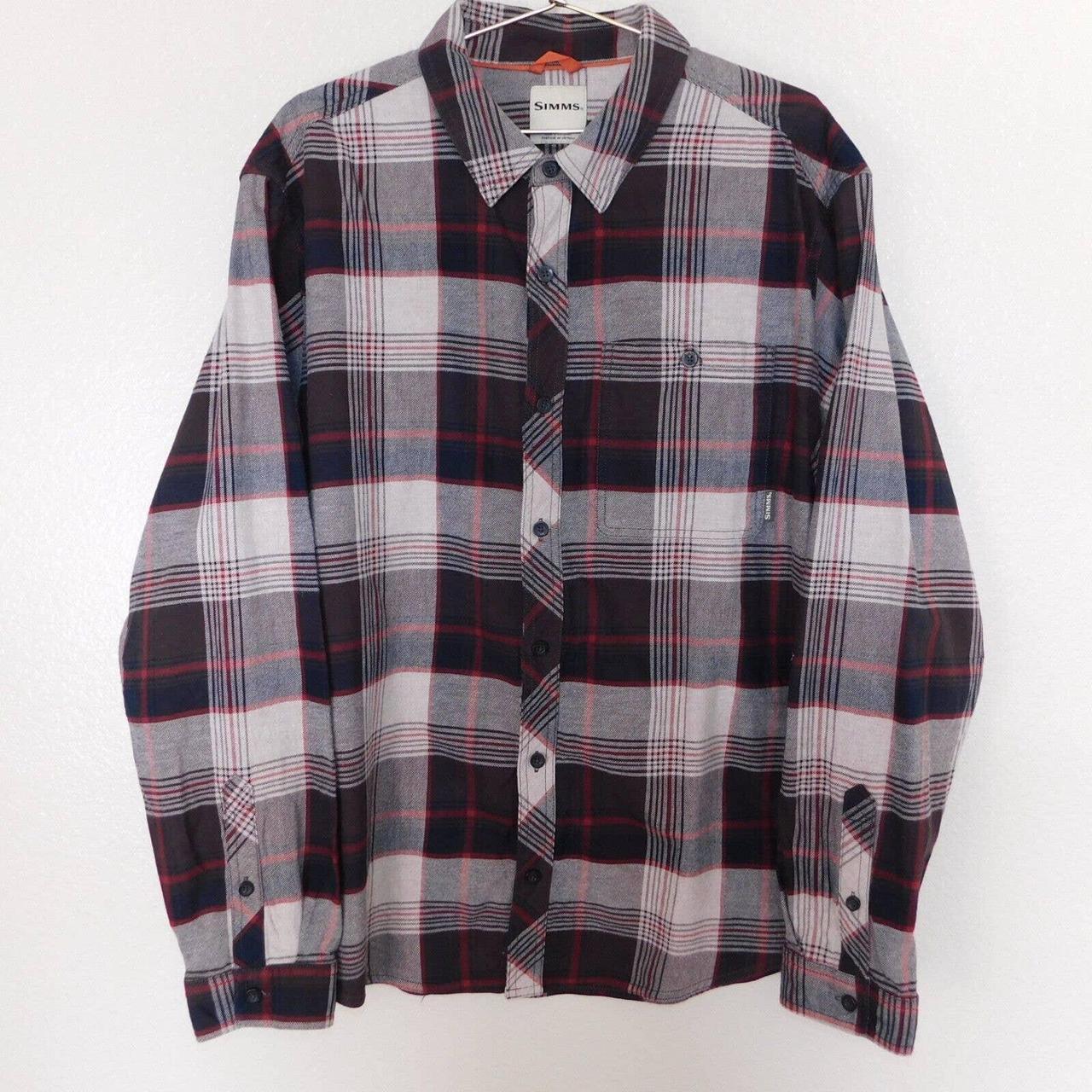 Simms Fishing Flannel Shirt Adult XL Plaid Button Up... - Depop