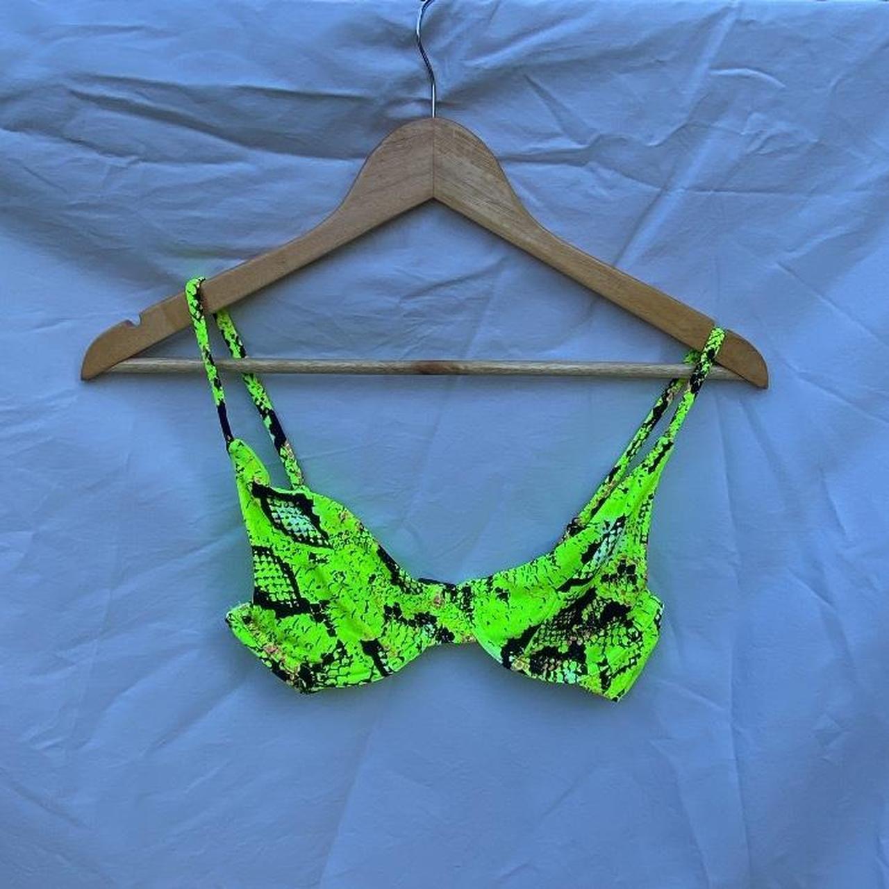 Snake Skin Fluro Green Bikini Top #Snakeskin #bikini... - Depop