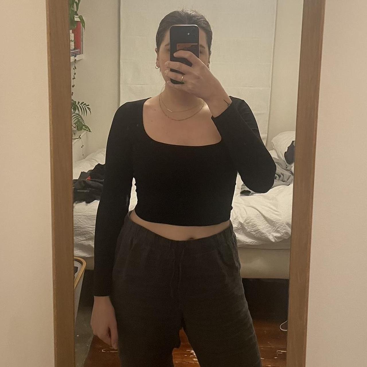 Urban Outfitters Square Neck Polyamide Black Crop... - Depop