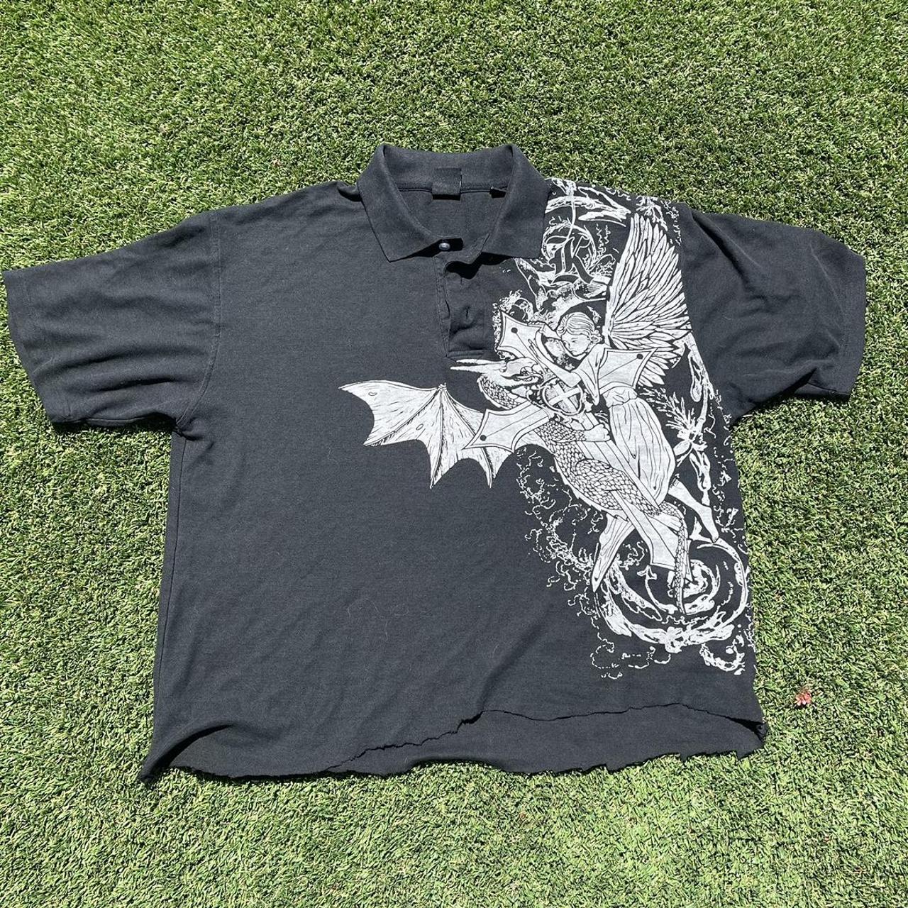 Kani Gold y2k Affliction style polo shirt Chopped at... - Depop