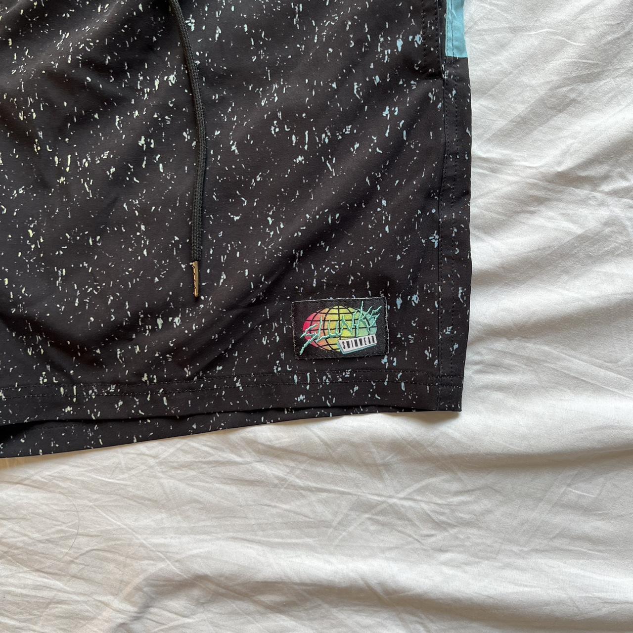Slunks black and blue shorts with speckle pattern... - Depop