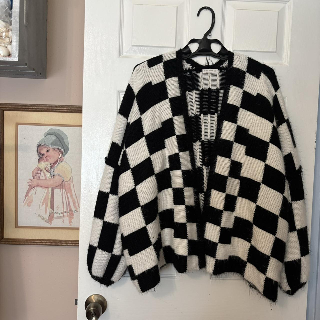 Black and white checkered cardigan with dressed in... - Depop