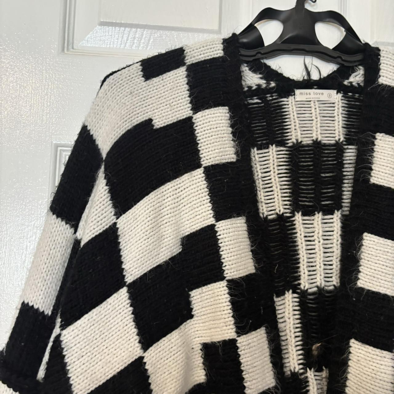 Black and white checkered cardigan with dressed in... - Depop
