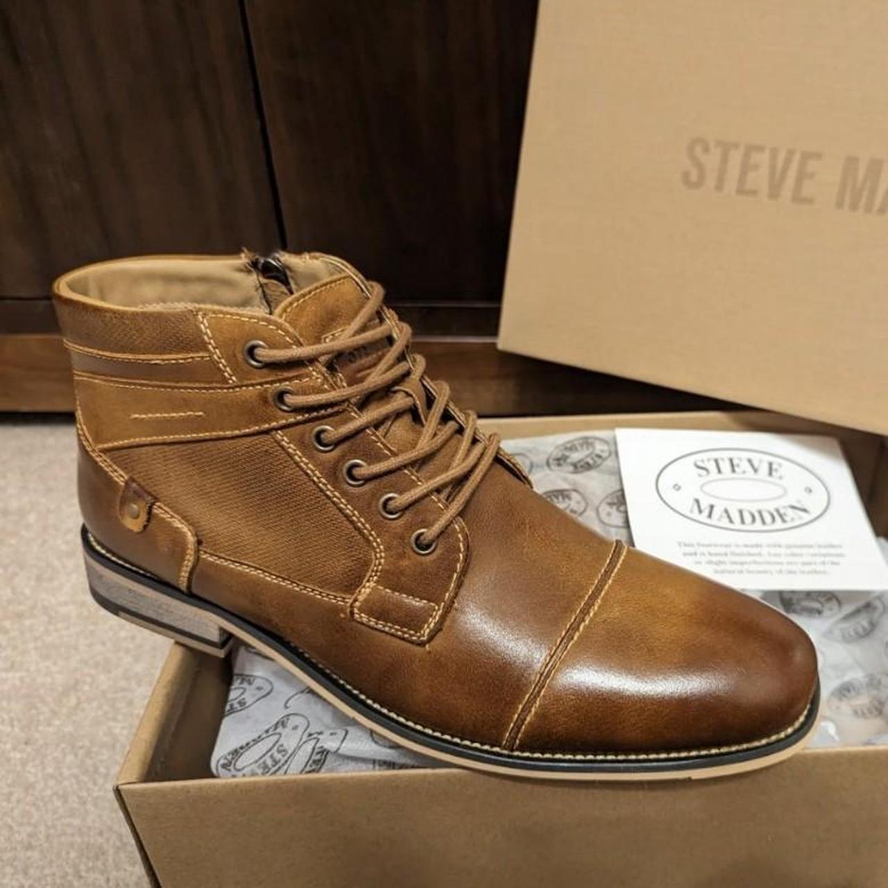 New Men's Steve Madden Brown Leather Lace Up Boots... - Depop