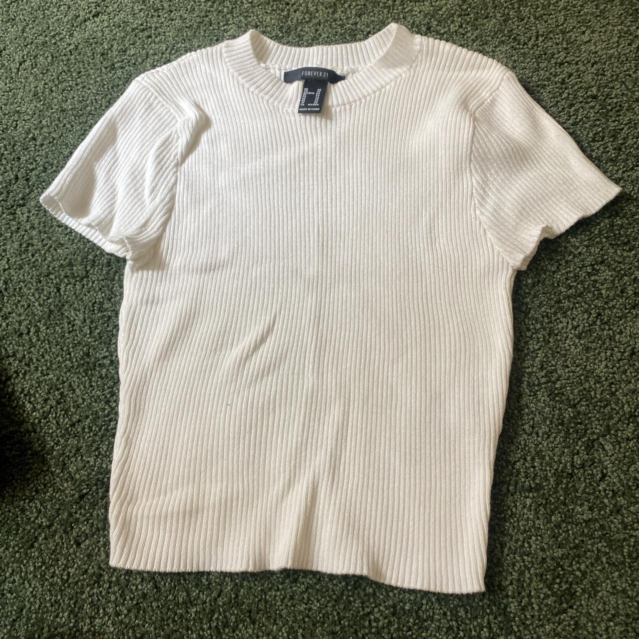 white ribbed tee - Depop