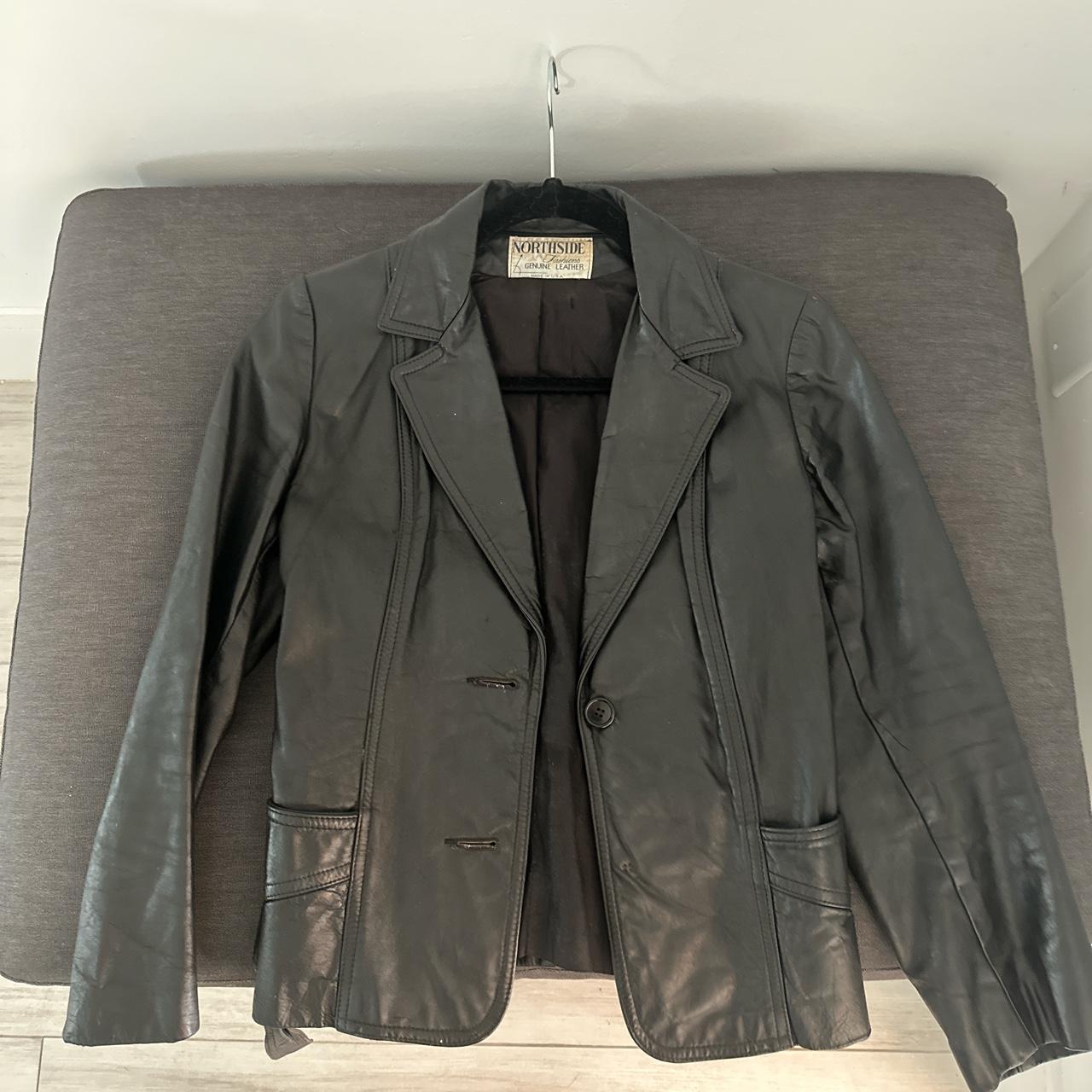 Vintage black leather blazer Fits like a Xs-S - Depop