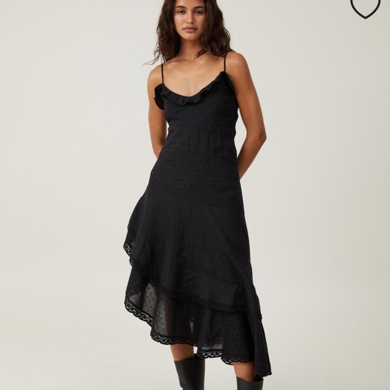 Cotton on Black Frill dress (size 14) 🌟 Adjustable... - Depop