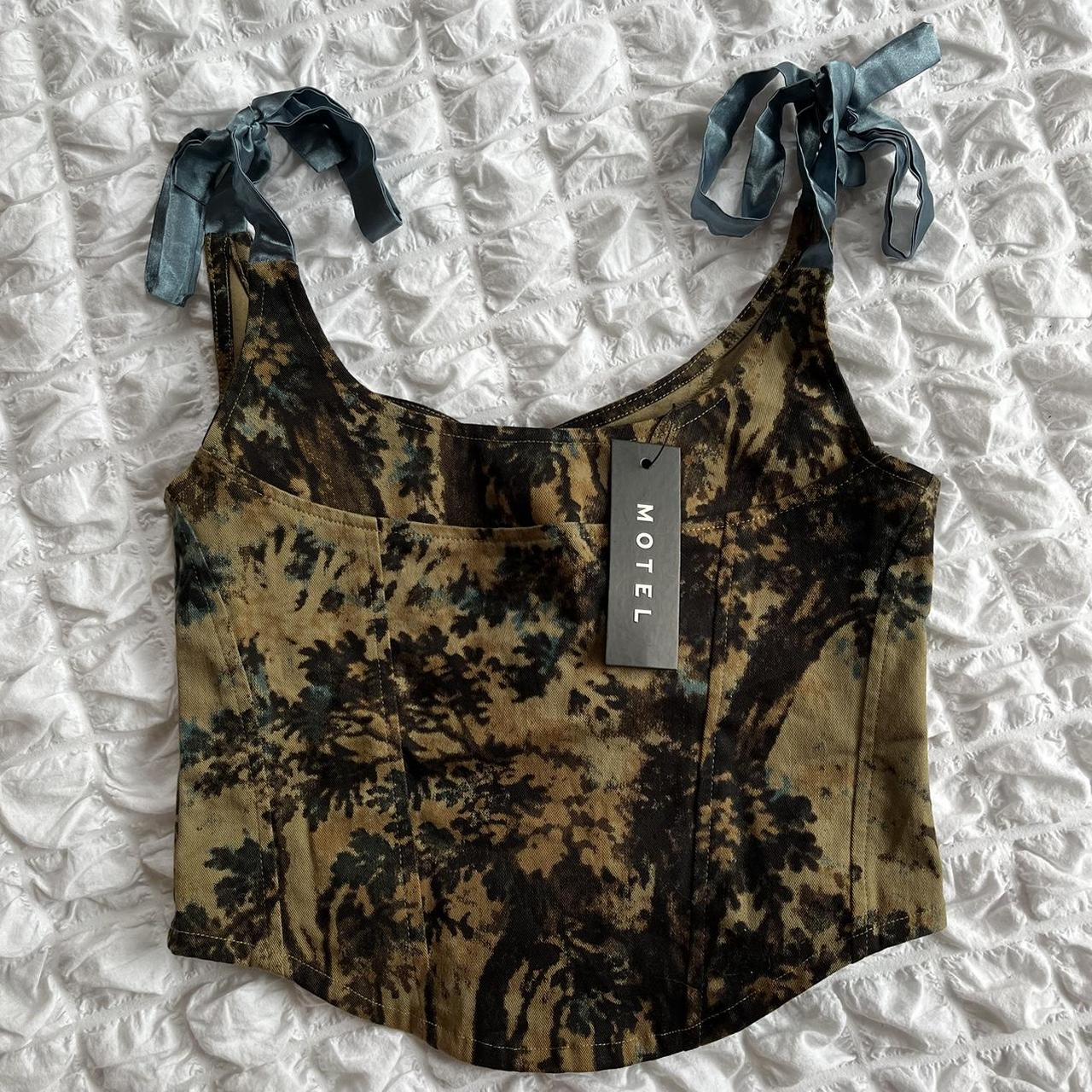 motel rocks jatmi brown forest tapestry corset... - Depop